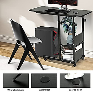 Laptop Desk Small Desks for Small Spaces Adjustable Table for Couch Desk, 31.5" Small Mobile Rolling Portable Student Desk on Wheels Computer Table Adjustable Desk for Bedroom Home Office Black Desk