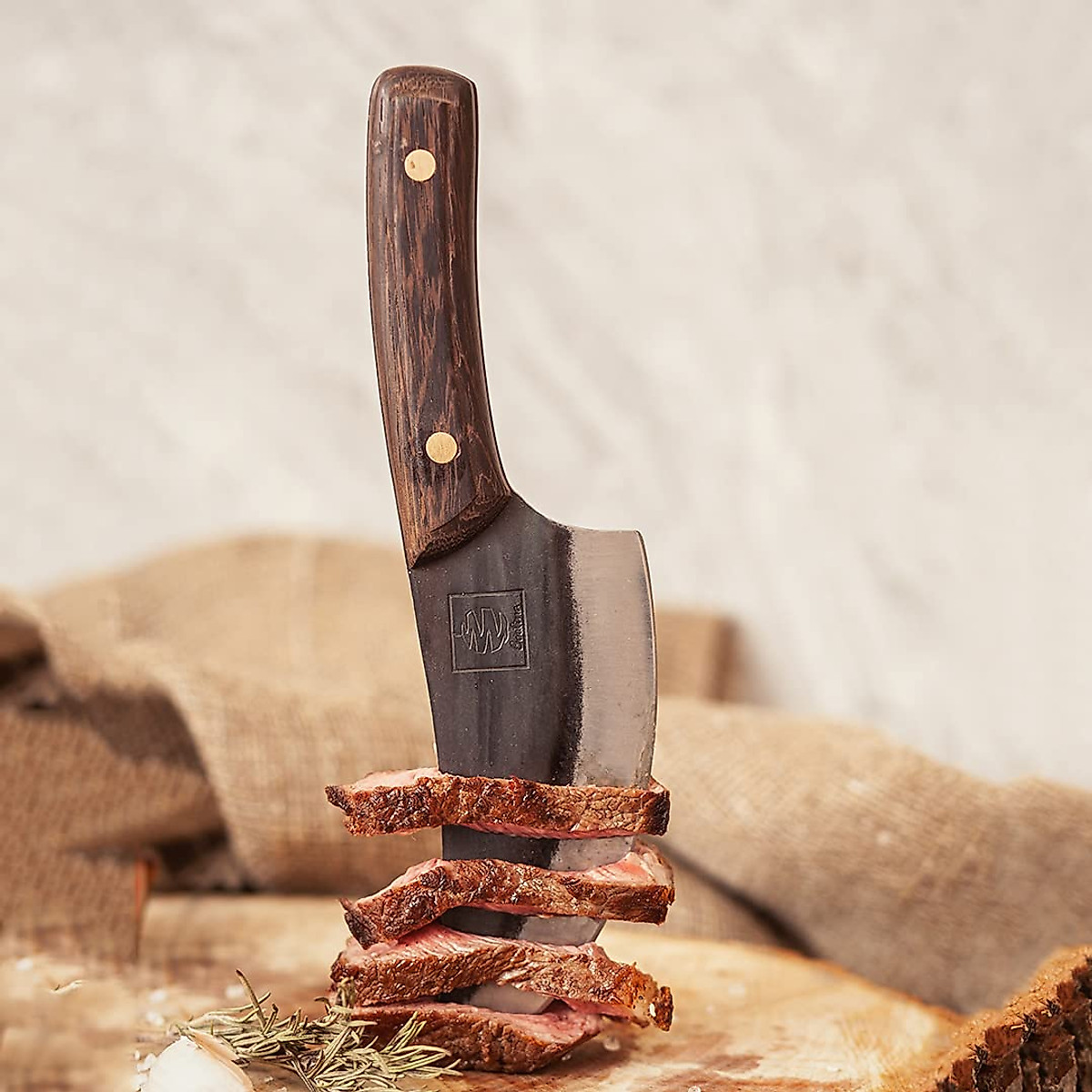 COOLINA Altomino Handmade Butcher Knife, 5.7-in Manganese Steel Blade, Hand-forged Chinese Knife for Meat and Deboning