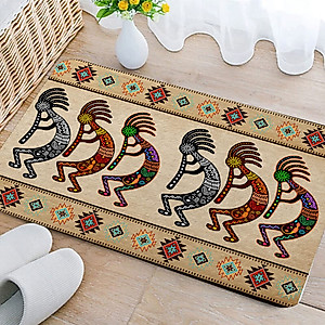 DYNH Southwest Bathroom Rugs, Native American Aztec Bath Mat Southwestern Navajo Abstract Retro Tribal Geometric Boho Bathroom Mat Kokopelli Bath Rugs(17X29)