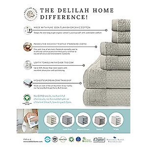Delilah Home - 100% Organic Bath Towel Set, Ultra-Soft, & Absorbent Turkish Organic Cotton Spa Towels - Eco-Friendly & Vegan (Two Pieces Each 13x13, 16x30, 30x54) Pack of 6, White