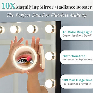 LUXFURNI Vanity Mirror with Makeup Lights, Large Hollywood Light up Mirrors w/ 18 LED Bulbs for Bedroom Tabletop & Wall Mounted (26Lx21W, Black)