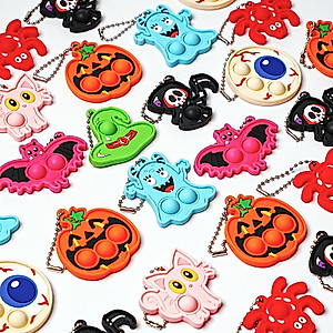 48Pcs Halloween Party Favors, Fidget Toys Bulk Mini Pop Bubbles with Keychain, School Classroom Prizes Box Fidgets Toys for Kids Toddlers Adult, Goodie Bag Stuffers, Treasure Chest box, Halloween Toys