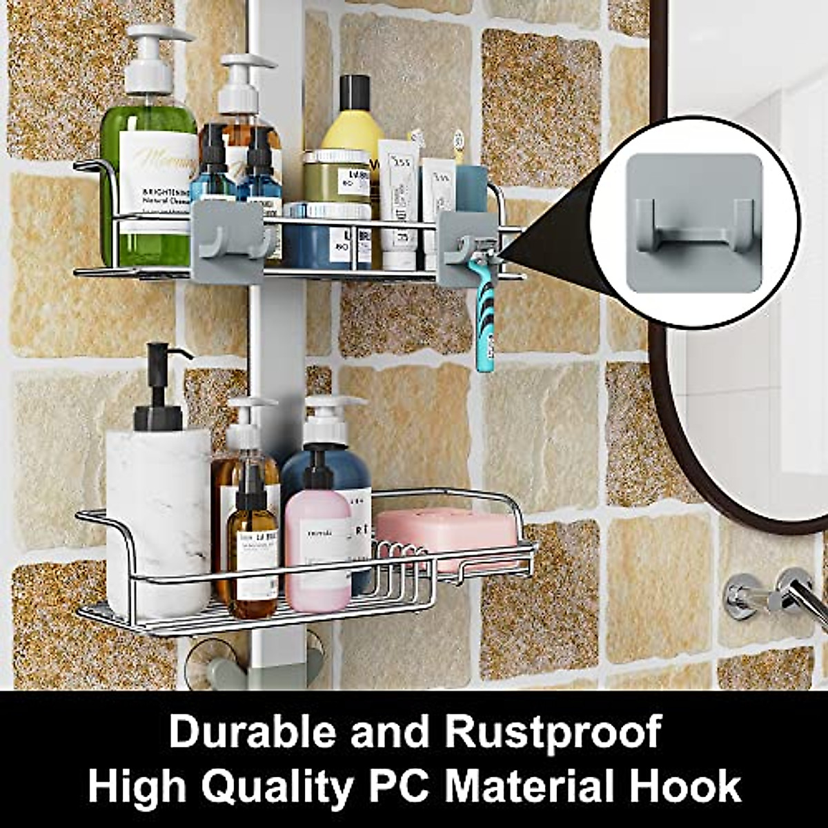 Thideewiz Hanging Shower Caddy over Shower Head Aluminum Alloy Rustproof with Built-in Soap Holder, Bathroom Shower Shelf Organizer Storage Rack Shampoo Holder with Movable 2 Hooks, 3 Tier
