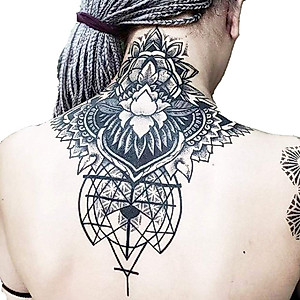 Temporary Floral Tattoos Adults for Women Temporary Neck Long Lasting Temp Realistic Fake Unique Tattoo Mandala Body flowers Sticker Women Real Looking Fake Tatoos (geometry)