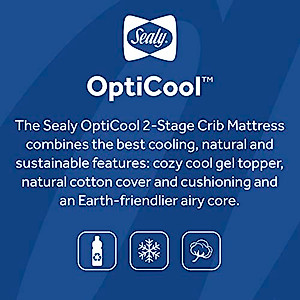 Sealy OptiCool Dual Firm Cool Gel Memory Foam Waterproof Baby Crib Mattress and Toddler Mattress, Sustainable and Breathable Cover, Greenguard Air Quality Certified - Made in USA, 52"x28"