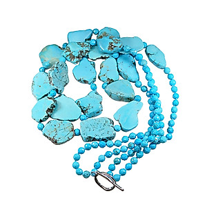 Lii Ji 26.5" 2 Rows Irregular Shape Blue Simulated Turquoise Howlite Statement Long Necklace