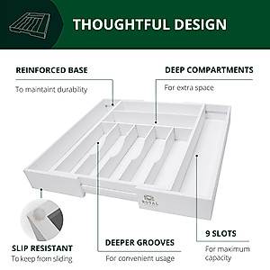 ROYAL CRAFT WOOD Luxury Bamboo Kitchen Drawer Organizer - Silverware Organizer - Utensil Holder and Cutlery Tray with Grooved Drawer Dividers for Flatware and Kitchen Utensils (White)