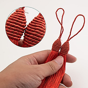 VAPKER Bookmark Tassels 20Pcs 15cm/6 Inch Red Tassels with Pineapple Head Sewing Tassels Silky Floss Mini Craft Tassels with Cord Loop for Keychain Earring Jewelry DIY Craft
