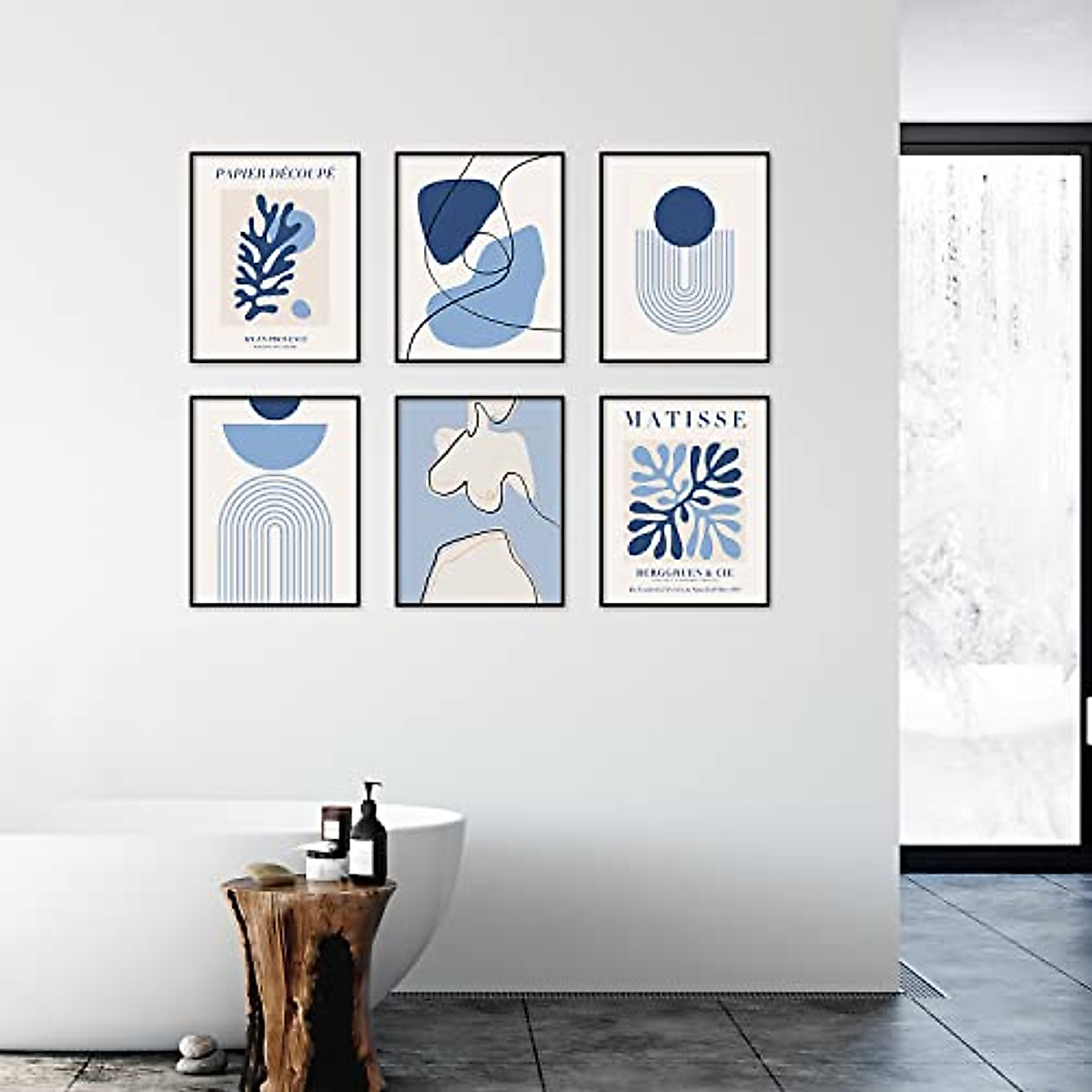 Matisse Wall Art Prints Set of 6 Matisse Prints, Minimalist Boho Wall Art, Abstract Matisse Poster, Mid Century Modern Wall Art, Aesthetic Posters, Boho Wall Decor (Blue, 8x10 in UNFRAMED)