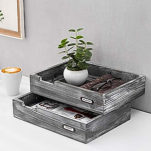 MyGift Ash Gray Wood Stackable Paper Tray Organizer for Desk, Document, File and Mail Holder with Metal Label Holder, Set of 2