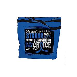 Fight Like a Girl How Strong We Are Darcey Tote Bag for Arthritis, Colon Cancer, Rectal Cancer Awareness - Blue Ribbon