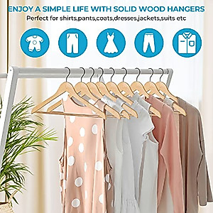 JS HANGER Wooden Coat Hangers, 16 Pack High Grade Wood Suit Hangers with Non Slip Pant Bar - Extra Smooth and Splinter Free, Unvarnished