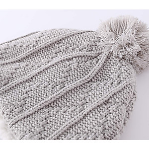 Home Prefer Toddler Girls Winter Hat with Earflaps Soft Sherpa Lining Knitted Hat Kids Winter Hat Light Gray 2-4T