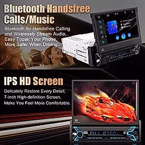 Single Din Car Stereo Player Compatible with Apple Carplay & Android Auto–7 Inch Flip Out Touchscreen Car Radio with Bluetooth| Mirror Link| Backup Camera| USB/SD/AUX Input| AM FM| Subwoofer| DSP