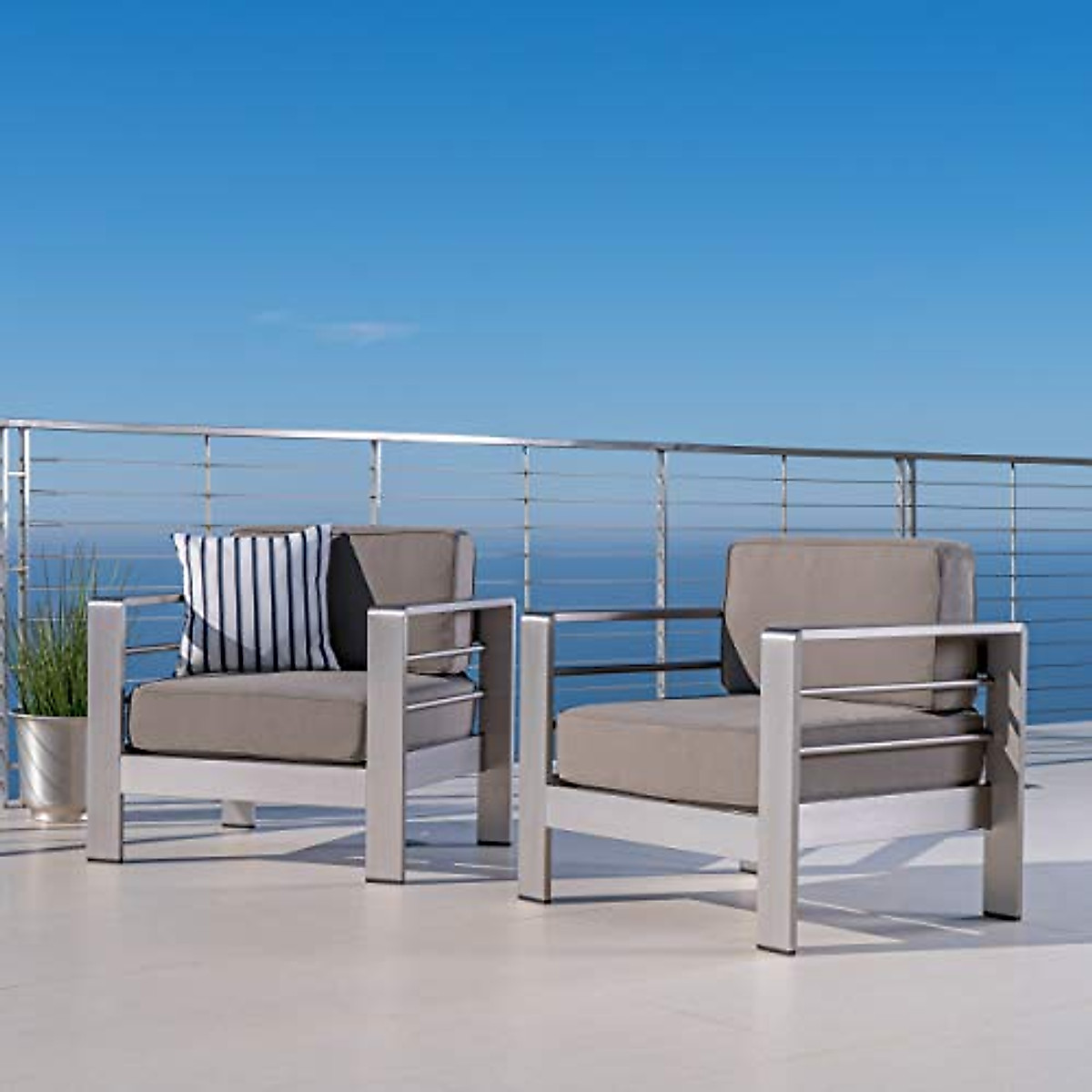 Christopher Knight Home Cape Coral Outdoor Aluminum Club Chairs with Water Resistant Cushions, Khaki (Pack of 2)