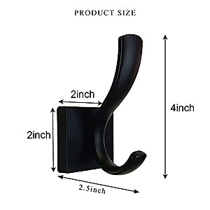 HOWMAX Black Towel Hooks, Double Towel Robe Clothes Coat Holder,Heavy Duty Wall Mount Hooks for Bath Bedroom Kitchen Pool Garage Hotel,4 Pack (Black 4)