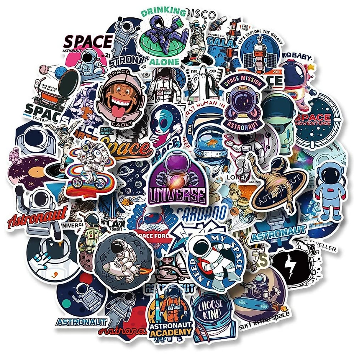 LZBRDY 100 Pieces/Set, Astronaut Alien Rocket Planet Stickers for Scrapbooking, Cards, Laptop, Suitcase, Diary, Notebooks, Album, Journals, Kids DIY Crafts