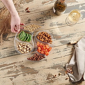 PlasticPro 2 Section Divided Plastic Serving Food Tray Yin Yang 2 Part Double Section Decorative Dish for Parties and Hosting, 1 Set of Clear