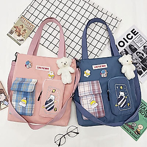 Kawaii Japanese School Bag Aesthetic Cute Ita Bags Crossbody Preppy Tote Bag Kawaii Backpack Purse Korean Stationary (Blue, One Size)