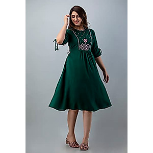 JG Rayon Maxican Embroidered Peasant Women's Anarkali Rayon Gown Kurta Flared Kurti For Women -(GREEN)