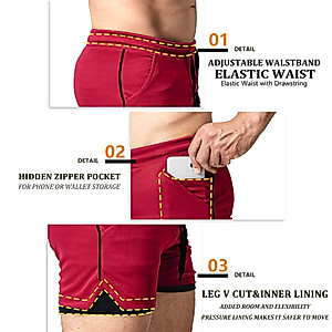 EVERWORTH Men's 2 in 1 Workout Shorts 5" Quick Dry Gym Shorts Bodybuilding Short Shorts Compression Shorts with Zipper Pocket 2 Pack GreenBK US M