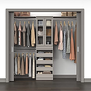 ClosetMaid Modular Storage Pair Set, 2 Glass Pane Doors, Wood Closet Organizer Shaker Style, Add On Accessory for Shelf Units, Taupe, Kit