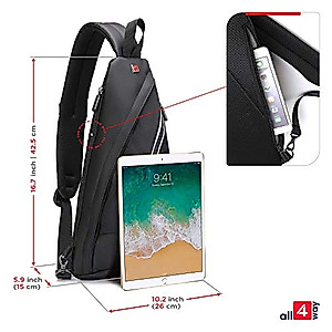 all4way Sling Backpack Tablet - Swiss Design with fast USB Charging - RFID Anti Theft Travel Biking Bag (10.2, Black)