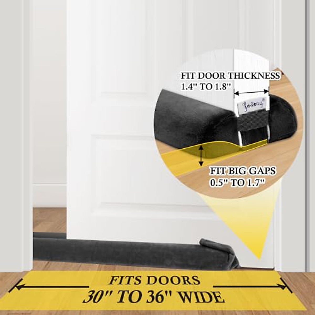 fowong Under Door Draft Stopper 30" to 38" Adjustable Door Noise Stopper for Bottom of Door, Triangle Door Soundproofing Draft Guard Double Side Sweep Seal Gap up to 1.7", Easy to Install Black