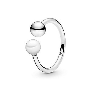 Pandora Jewelry Open White Freshwater Cultured Pearl Ring in Sterling Silver, Size 6