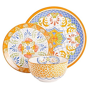 Laurie Gates by Gibson Hand Painted Tierra Mix and Match Dinnerware Set, Service for 4 (12pcs), Mosaic