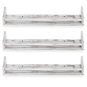 brightmaison Angel 30" Floating Shelves for Wall Decor, Toy Storage Shelf & Nursery Book Shelves, Kids Bookshelf for Wall, Wood Shelves for Home Decor Floating Shelf Set of 3 Rustic White