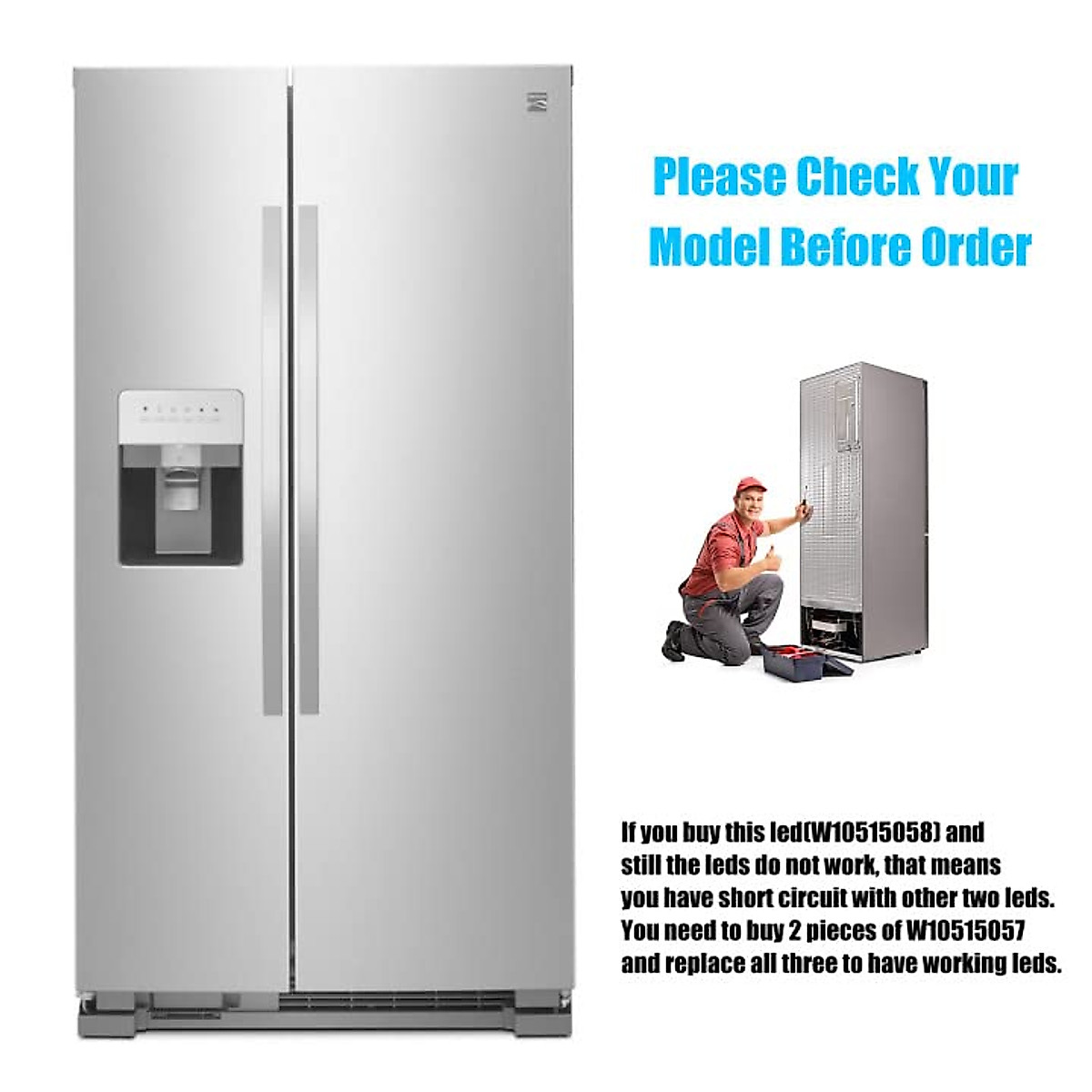 W10515058 Main LED Light and Driver Fit for Whirlpool Kenmore Maytag Kitchenaid, Only PCD Board, Replacement WPW10515058, PS11755867, W10522611, 3021142, W10465957, AP6022534