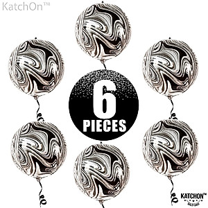 KatchOn, Black and White Marble Balloons - Big, 22 Inch, Pack of 6 | 360 Degree 4D Marble Balloons Black and White | Black Marble Balloons, Black and White Party Decorations | Black and White Balloons