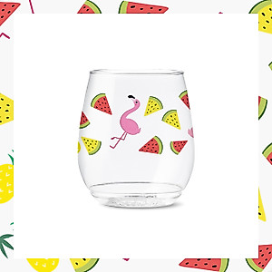 TOSSWARE POP 14oz Vino Let's Fla-mingle Series, SET OF 6, Premium Quality, Recyclable, Unbreakable & Crystal Clear Plastic Printed Glasses