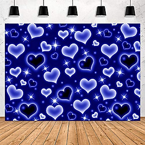 Aperturee Blue Heart Early 2000s Backdrop 7x5ft Valentines Birthday Newborn Baby Shower Kids Love Heart Stars Photography Background Valentines Portrait Photo Booth Studio Shoot Props Party Decoration