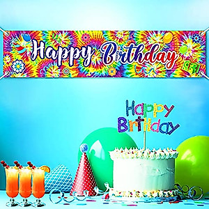 Tie Dye Birthday Banner Tie-Dye Themed Happy Birthday Background Tie Dye Birthday Party Decorations Supplies Rainbow Colorful Paint Photo Booth Props