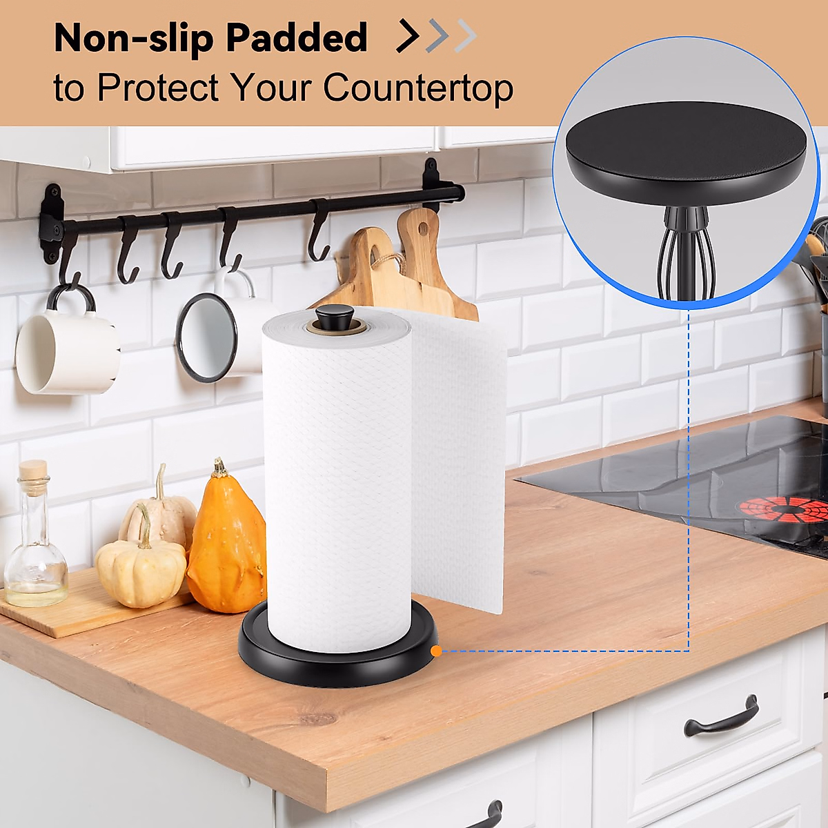 Sunflower Kitchen Paper Towel Holder - Yellow Home Kitchen Decor Accessories - Hegivoc Black Metal Farmhouse Large Towel Stand for Countertops - The Butterfly Lovers