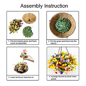 Lesrant 12inch Autumn Artificial Flower Hanging Basket,Artificial Hanging Plants Outdoors Fake Flowers Silk Daisy Hanging Flower Basket for Outside Porch Patio Garden Decoration