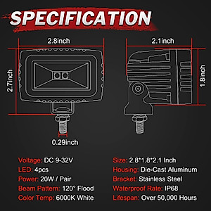 Lumimotor 3 Inch LED Pod Lights 20W Flood Beam Motorcycle Driving Lights 3x2 Mini LED Fog Lights Backup Lights Bumper Lights 2pcs for Truck Pickup UTV ATV SUV Camper Lawn Mowers