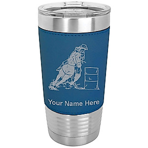 LaserGram 20oz Vacuum Insulated Tumbler Mug, Barrel Racer, Personalized Engraving Included (Faux Leather, Blue)