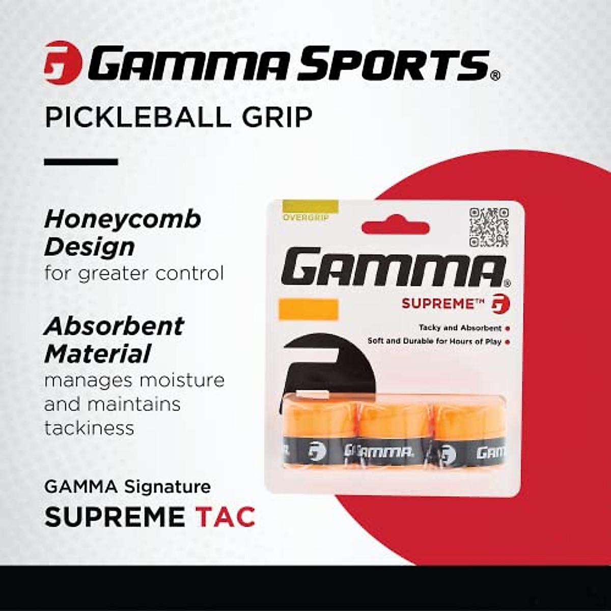 GAMMA Sports Supreme Overgrip for Tennis, Pickleball, Squash, Badminton, and Racquetball Racquets, 3-Pack, Orange