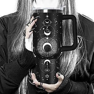 Ceovfoi 40oz Goth Tumbler with Handle Lid and Straw, Sun and Moon Cup Gothic Witch Coffee Travel Mug Cup,Astrology Witchy Gifts for Women, Goth Halloween Decor Witch Stuff for Women