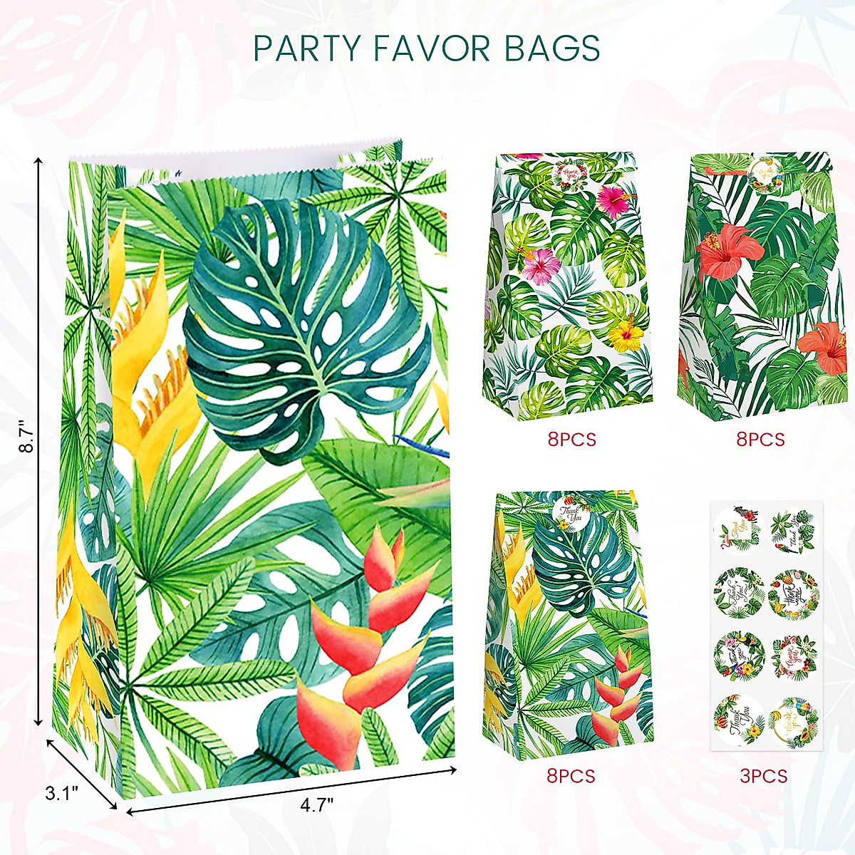 Shindel 24PCS Party Favor Bags, Luau Hawaii Party Bags, Aloha Bags Gift Bags Paper Bags Candy Bags with Stickers for Aloha Hawaii Party favors 4.7" x 3.1" x 8.7"