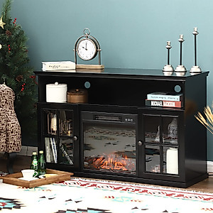 Sophia & Willia Home Electric Fireplace Heater Cabinet with 18" Insert Fireplace 1400W/4780 BTU, Living Room Media Entertainment Center TV Stand to 55" TV, Black