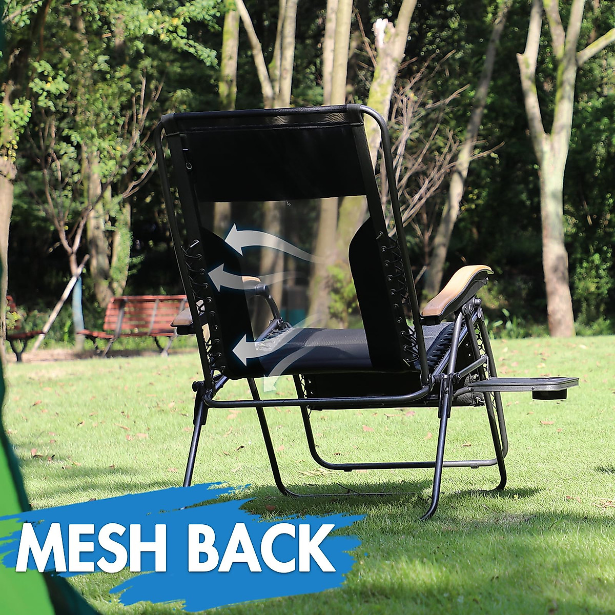 PORTAL Oversized Mesh Back Zero Gravity Reclining Patio Chairs, XL Padded Seat Folding Patio Lounge Chair with Adjustable Pillows and Cup Holder for Poolside Backyard/Lawn, Support 350lbs