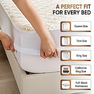 Luxury Quilted Waterproof Organic Mattress Pad Protector California King 100% Organic Cotton Hypoallergenic Breathable Mattress Pad Cover - Premium 380 GSM Comfort - Fitted Allergy Shield