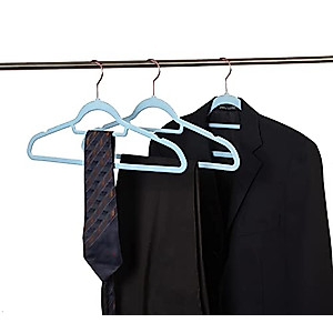 Synhozz Premium Blue Velvet Hangers with Tie Bar Rose Gold Hook, Non Slip Clothes Hangers,Huggable Hangers Coat Suit Hangers, Felt Hangers, Slimline Hanger Closet Organizer Standard（Pack of 50）