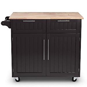 Giantex Kitchen Island Cart Rolling Storage Trolley Cart Farmhouse Islands Home Coffee Bar Serving Utility Cart with Drawers,Cabinet, Towel Rack and Wood Top