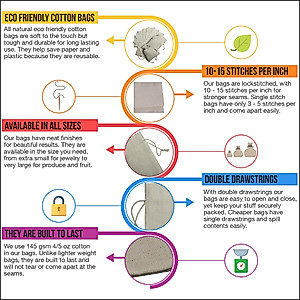 100 Percent Cotton Muslin Drawstring Bags For Shoes Storage Pantry Gifts (12 x 16 inch - 6 pack, Beige)