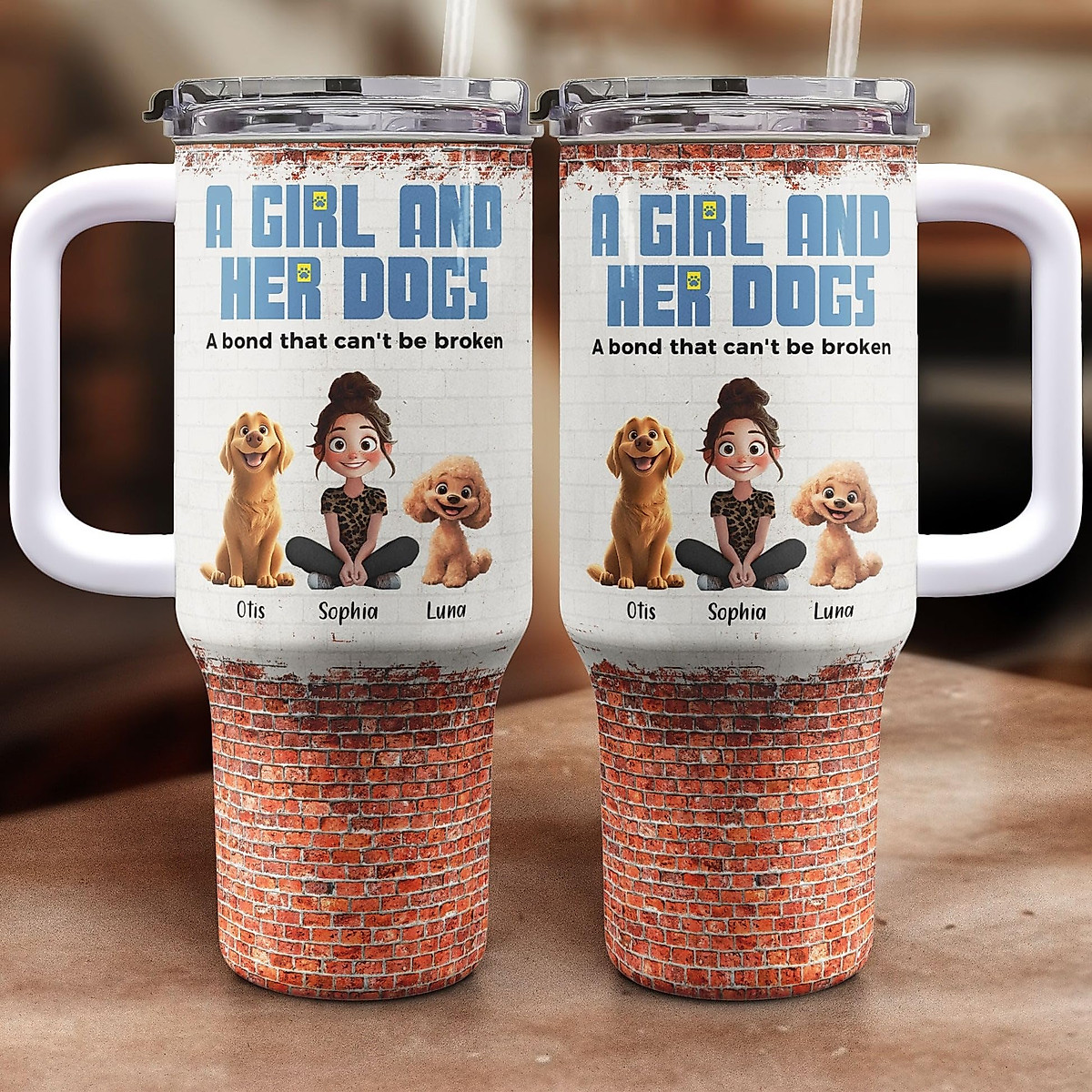 Personalized A Girl and Her Dogs A Bond That Can't Be Broken Tumbler 40oz Custom Dog Mom Tumbler Gift for Dog Mom Her Mother Dog Owner on Birthday Anniversary Mother's Day